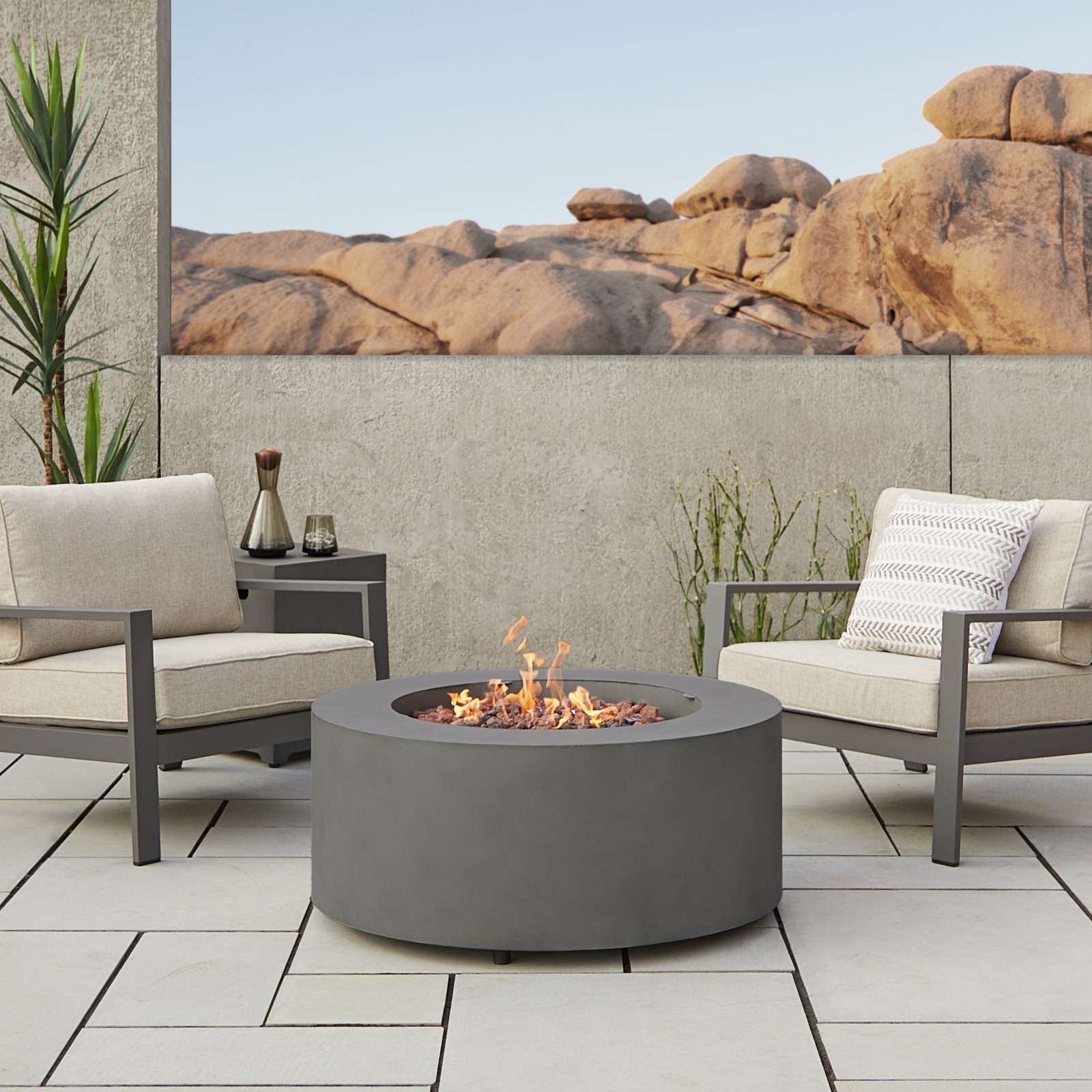 36" Aegean Weathered Slate Round Propane Fire Table with Natural Gas ...